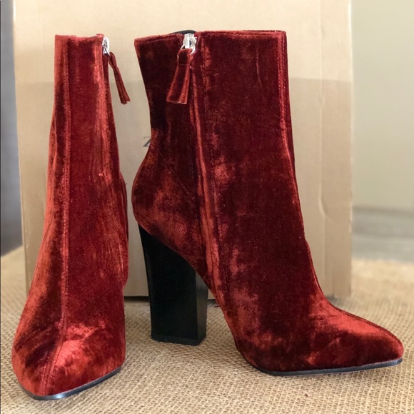 Zara | Shoes | Zara Burgundy Velvet High Heel Ankle Boot | Poshmark